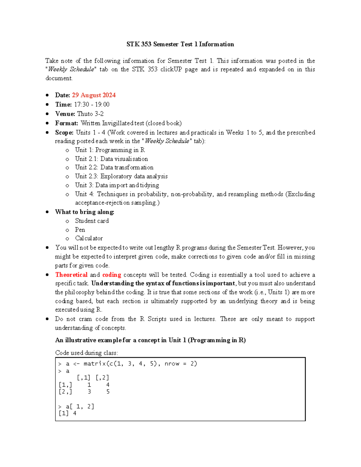 STK 353 Semester Test 1 Information - STK 353 Semester Test 1 ...