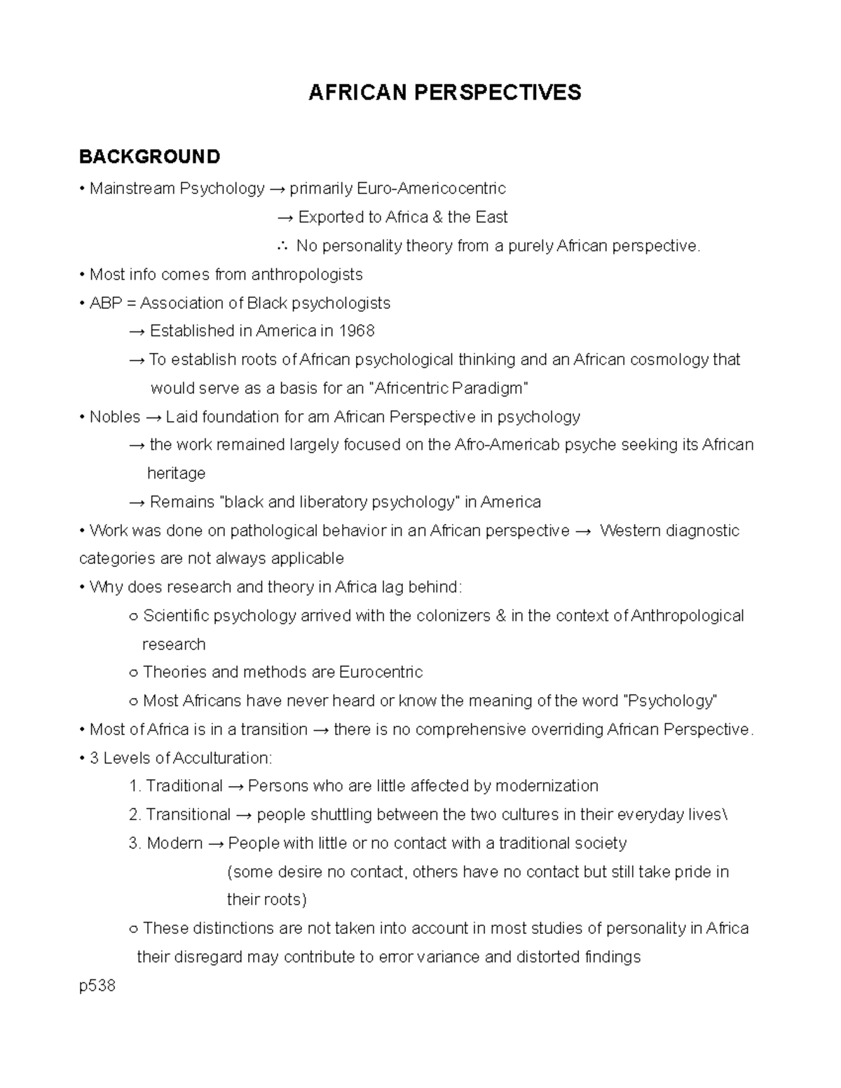 Summary - The African Perspective - AFRICAN Mainstream Psychology ...
