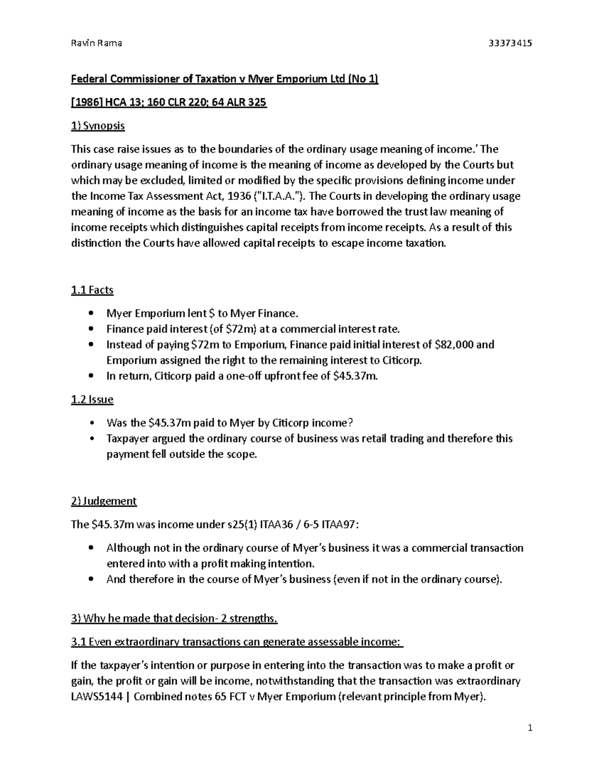 Myer Emporium case - Ravin Rama 33373415 Federal Commissioner of ...