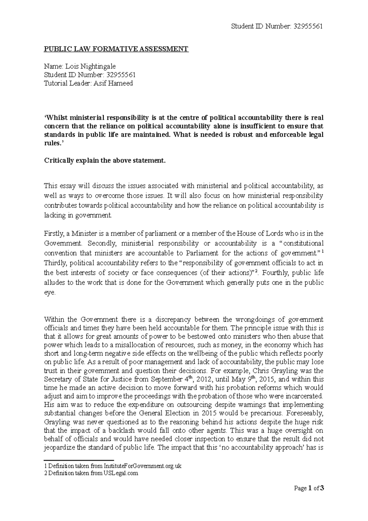 Public LAW Formative Assessment - Student ID Number: 32955561 PUBLIC ...