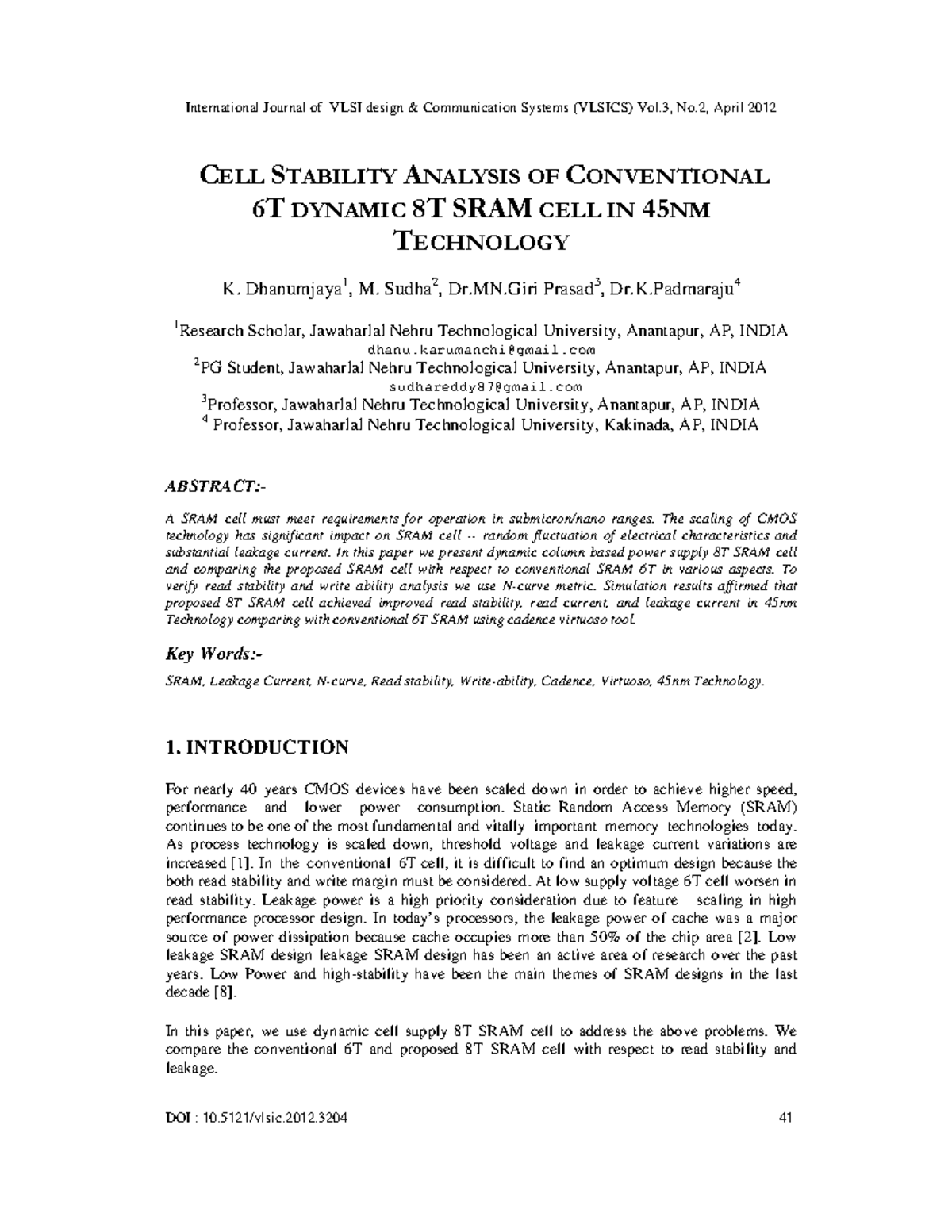 Cell Stability Analysis of Conventional 6T Dynamic - DOI : 10.5121 ...