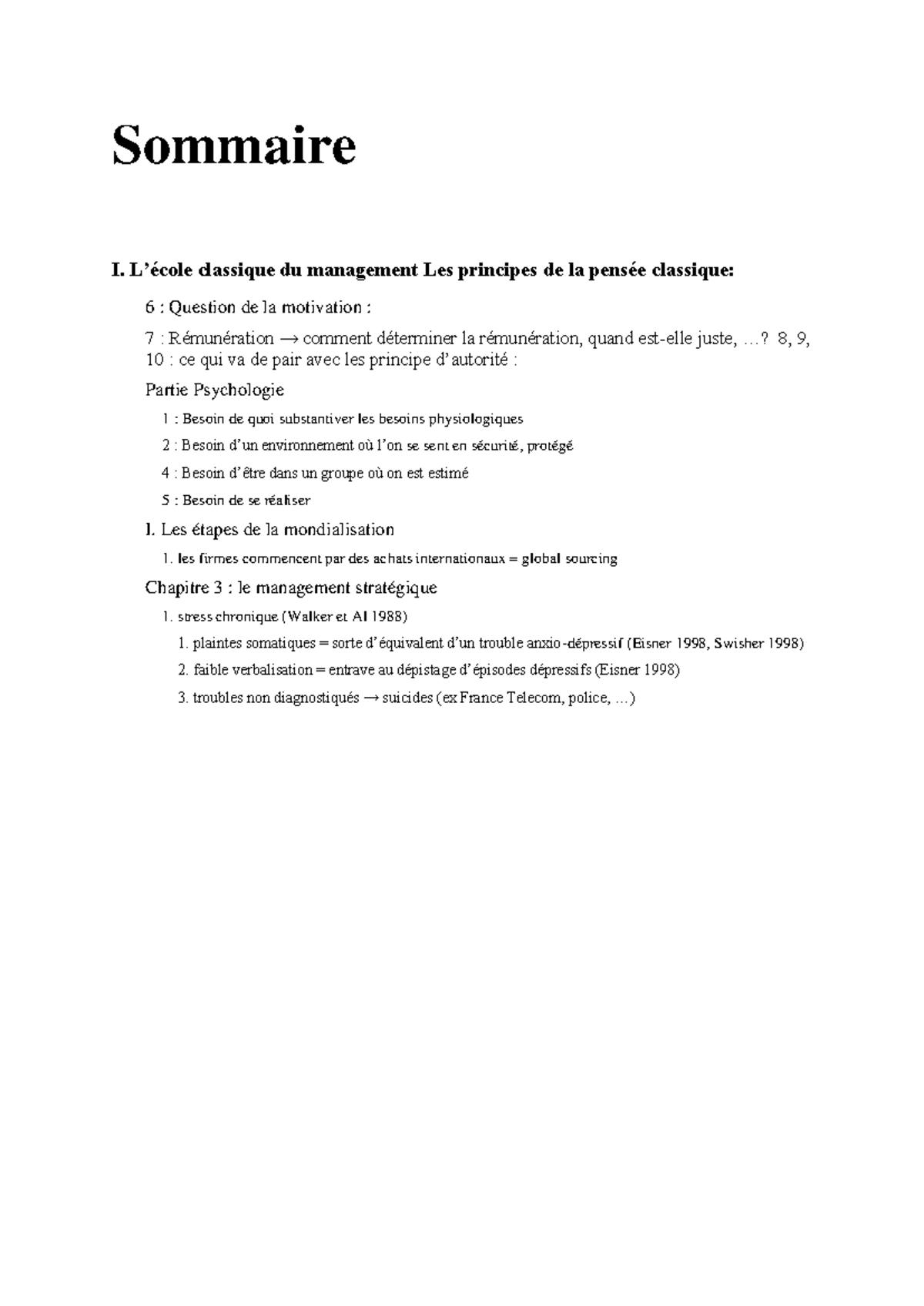 Résumé fiche Management des organisations - Sommaire I. L’école ...