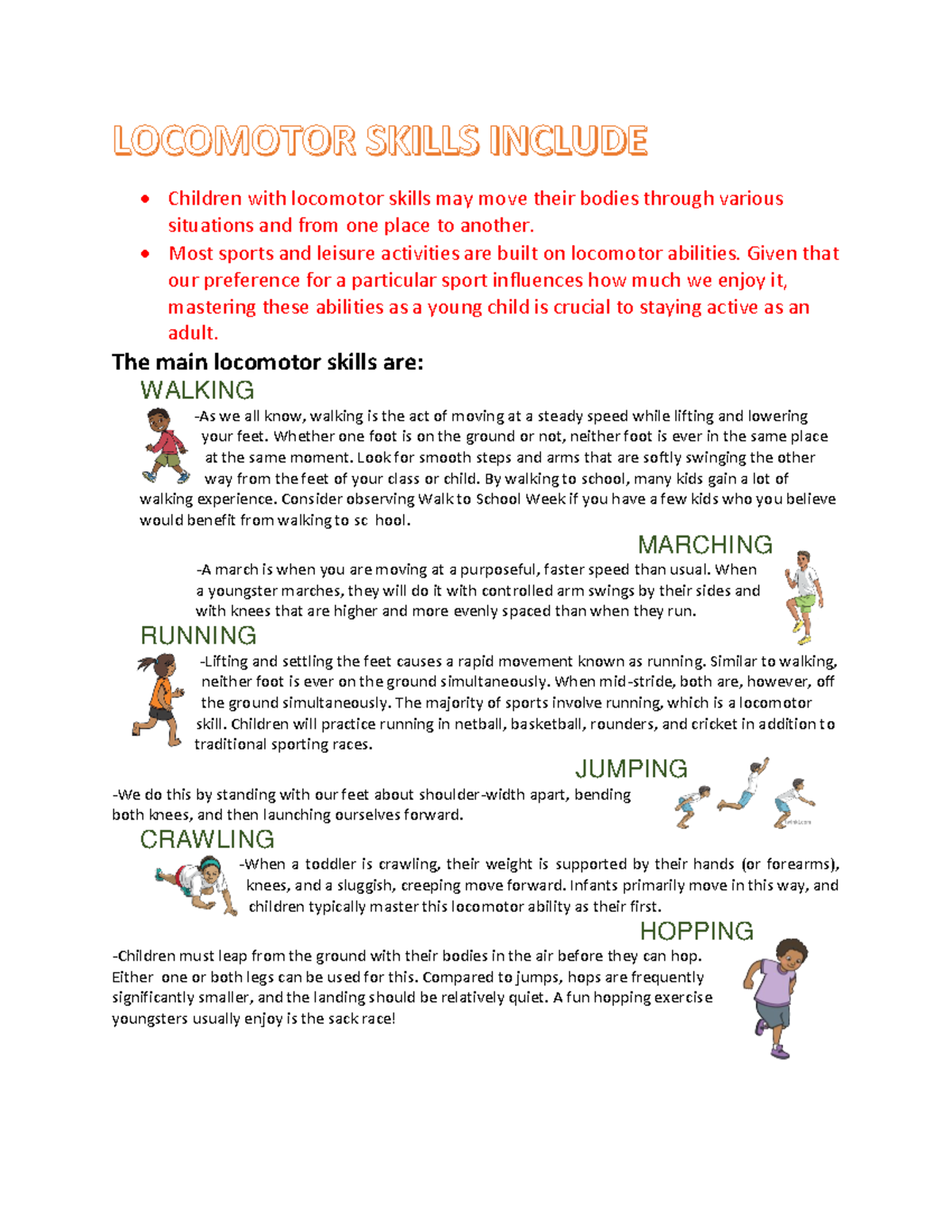 Physical Education - Children with locomotor skills may move their ...