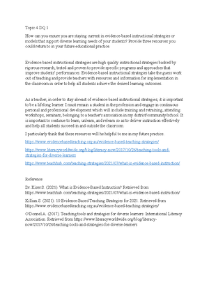 ELM 210 Topic 4 DQ 2 - course work - Topic 4 DQ 2 Learning stations or centers are an effective ...