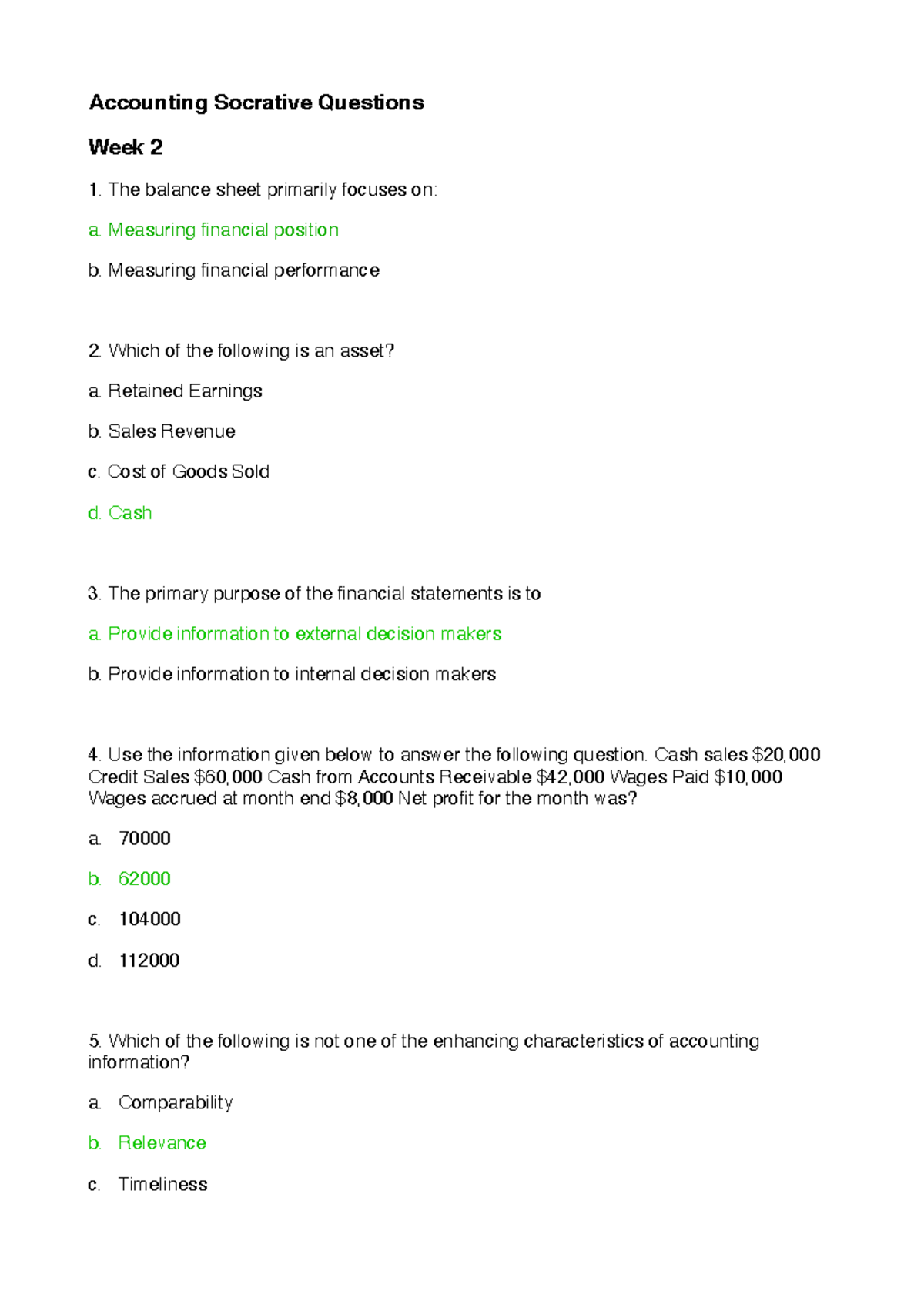 Socrative Questions ACCT Week 2 - Accounting Socrative Questions Week 2 ...