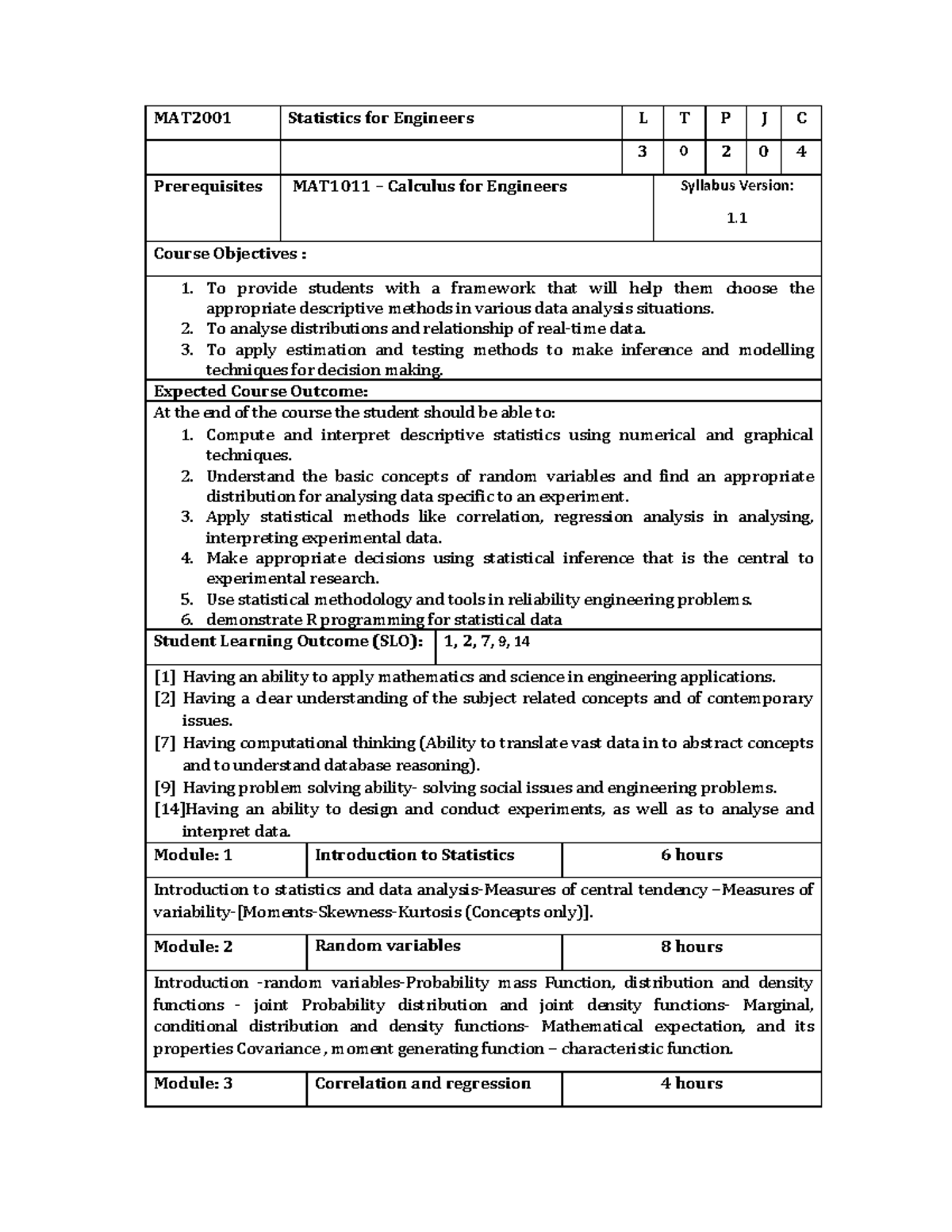 MAT2001 Statistics-FOR- Engineers ETH 1 - MAT2001 Statistics for ...