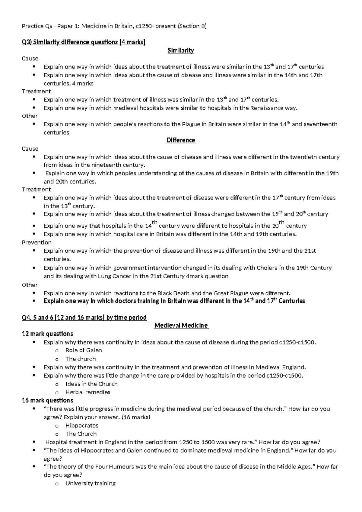 Medicine practice qs section b example answers - Q3) Similarity ...