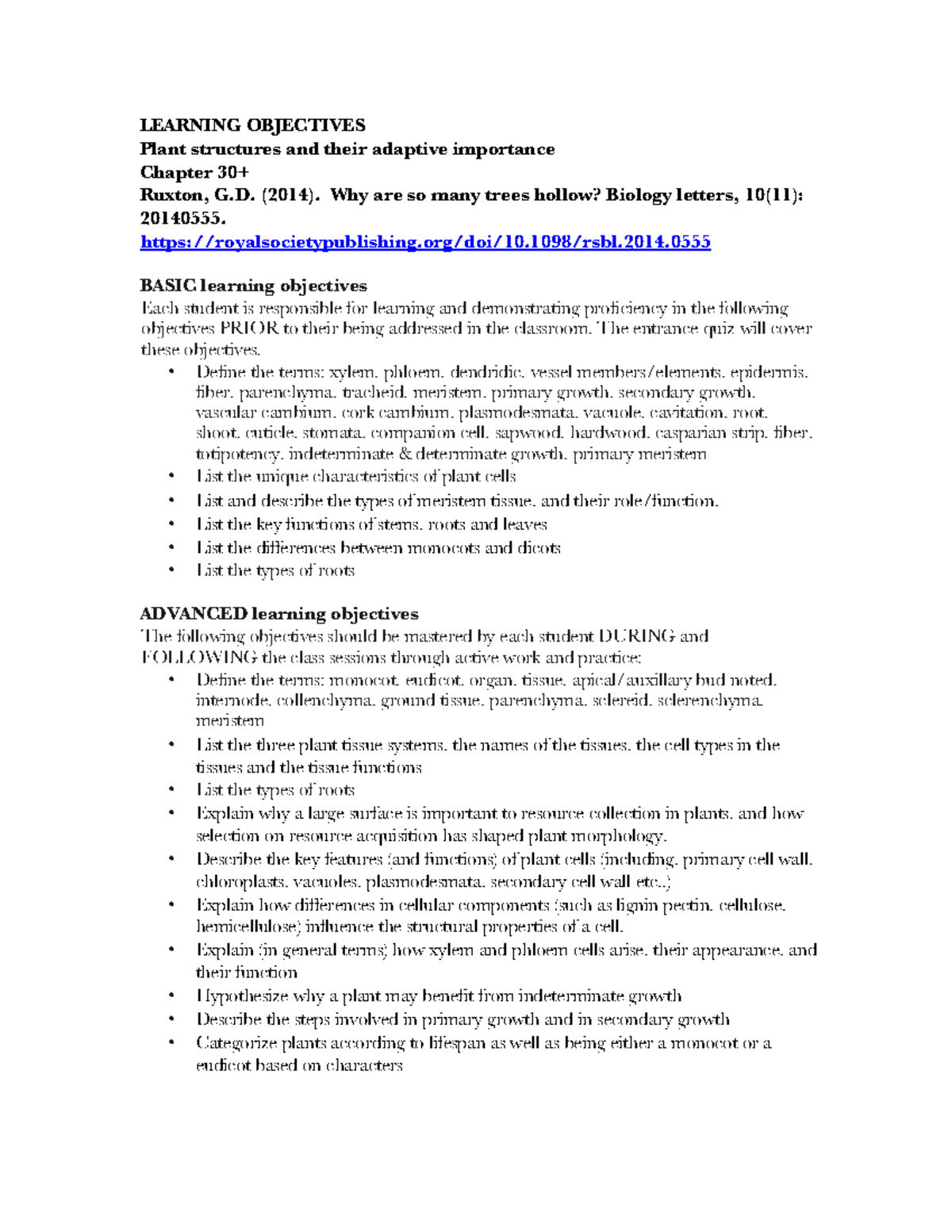 Plant Body LO BI111 W24 - Summary Biological Diversity Evolution ...