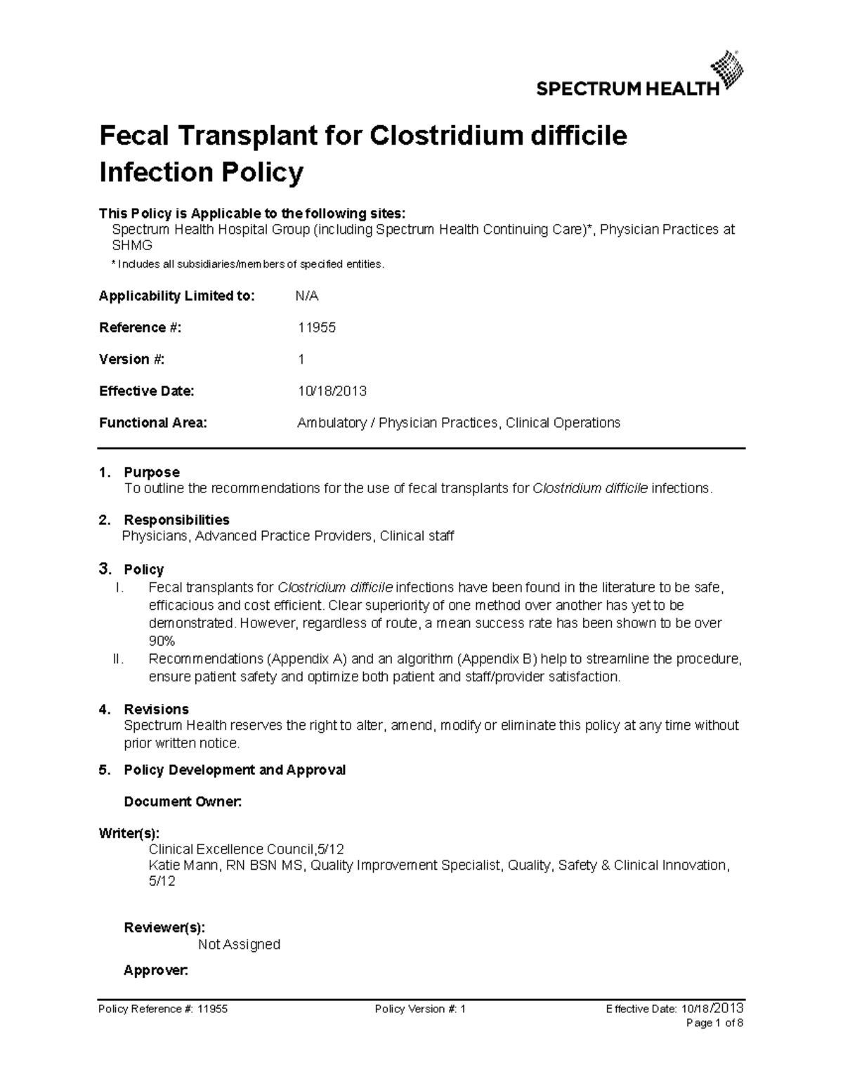 Cdiff policy - Policy Reference #: 11955 Policy Version #: 1 Effective ...
