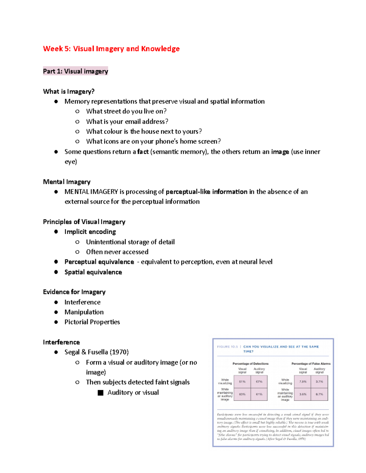 Week 5 Visual Imagery and Knowledge - Week 5: Visual Imagery and ...