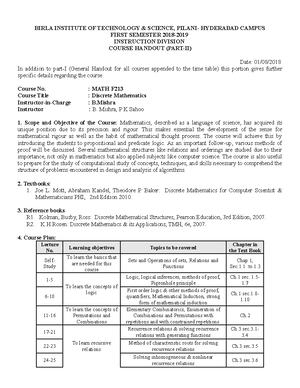 BITS F111 Handout IISem 2022-23 - BIRLA INSTITUTE OF TECHNOLOGY AND SCIENCE-PILANI- HYDERABAD ...