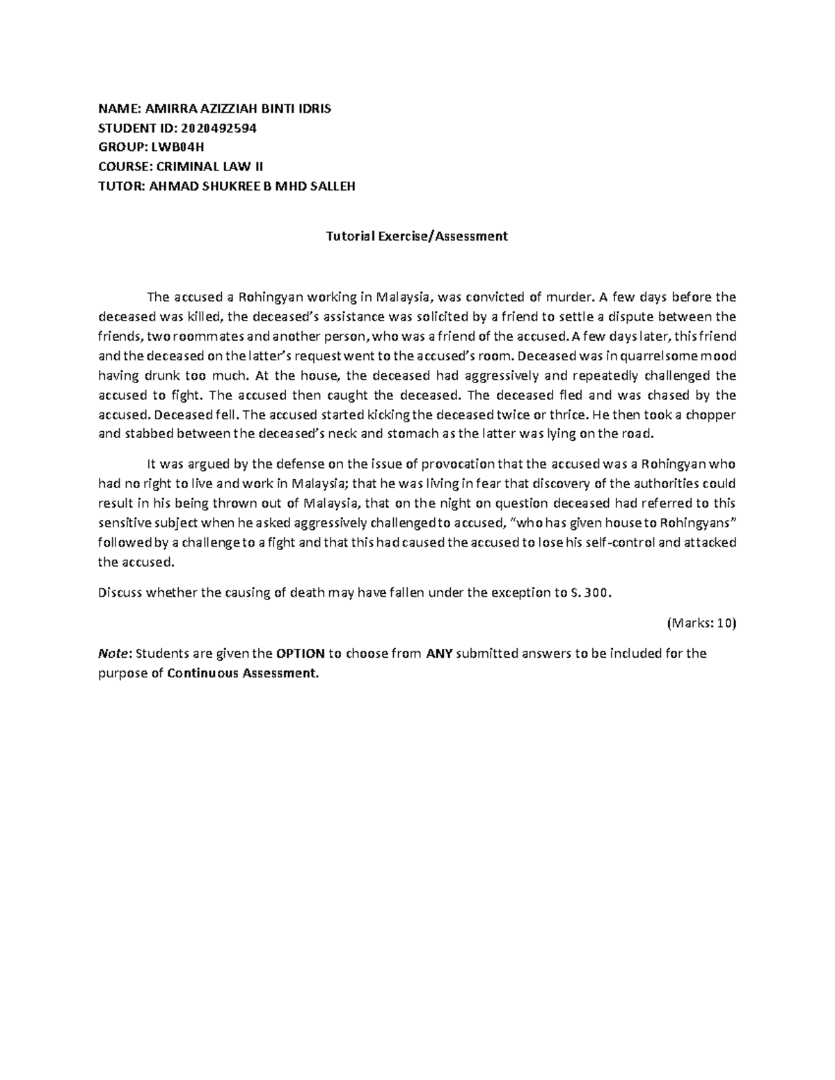 Tutorial Exercise 1-LAW555-Amirra Azizziah Idris-LWB04H - NAME: AMIRRA ...