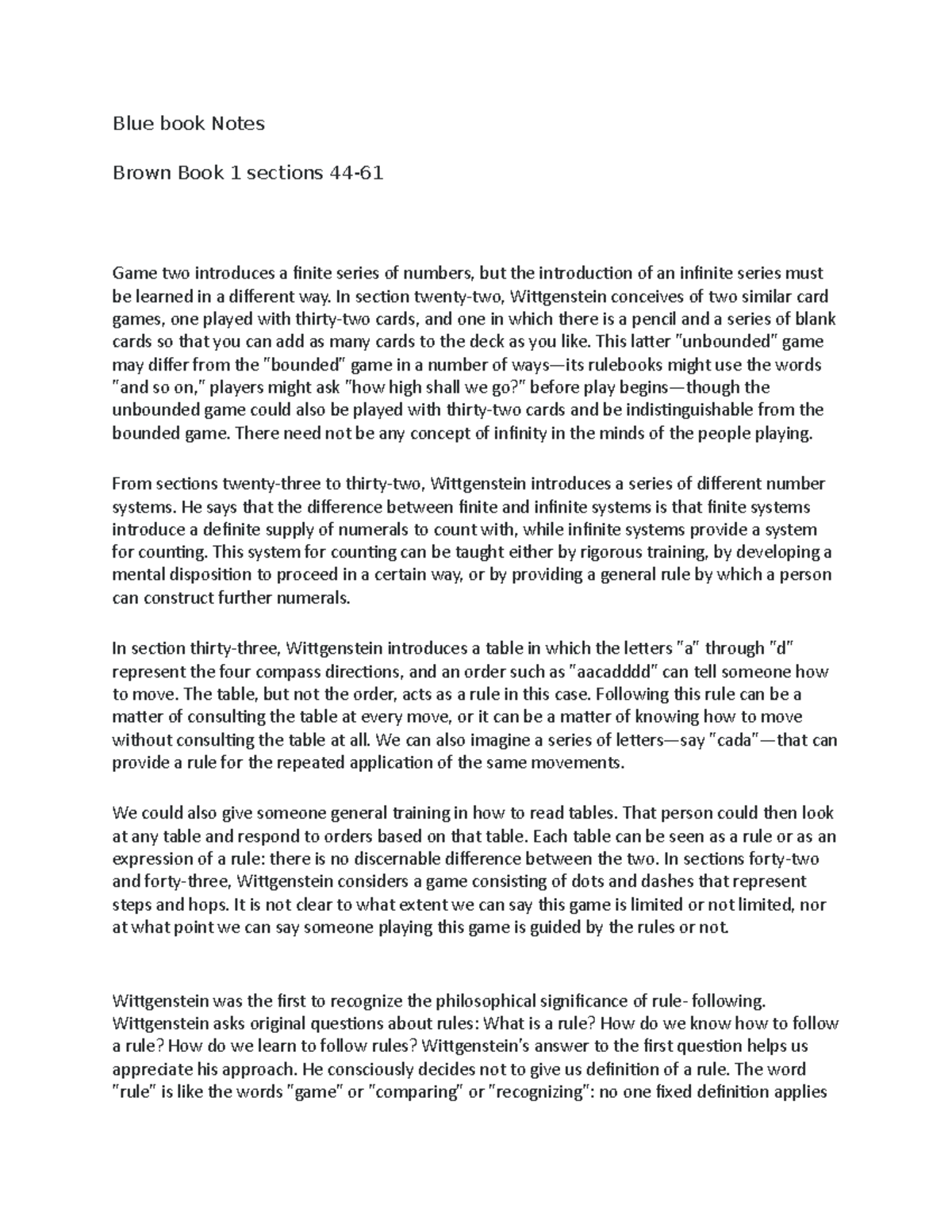 Philosphy 174 - Lecture Notes - Blue book Notes Brown Book 1 sections ...