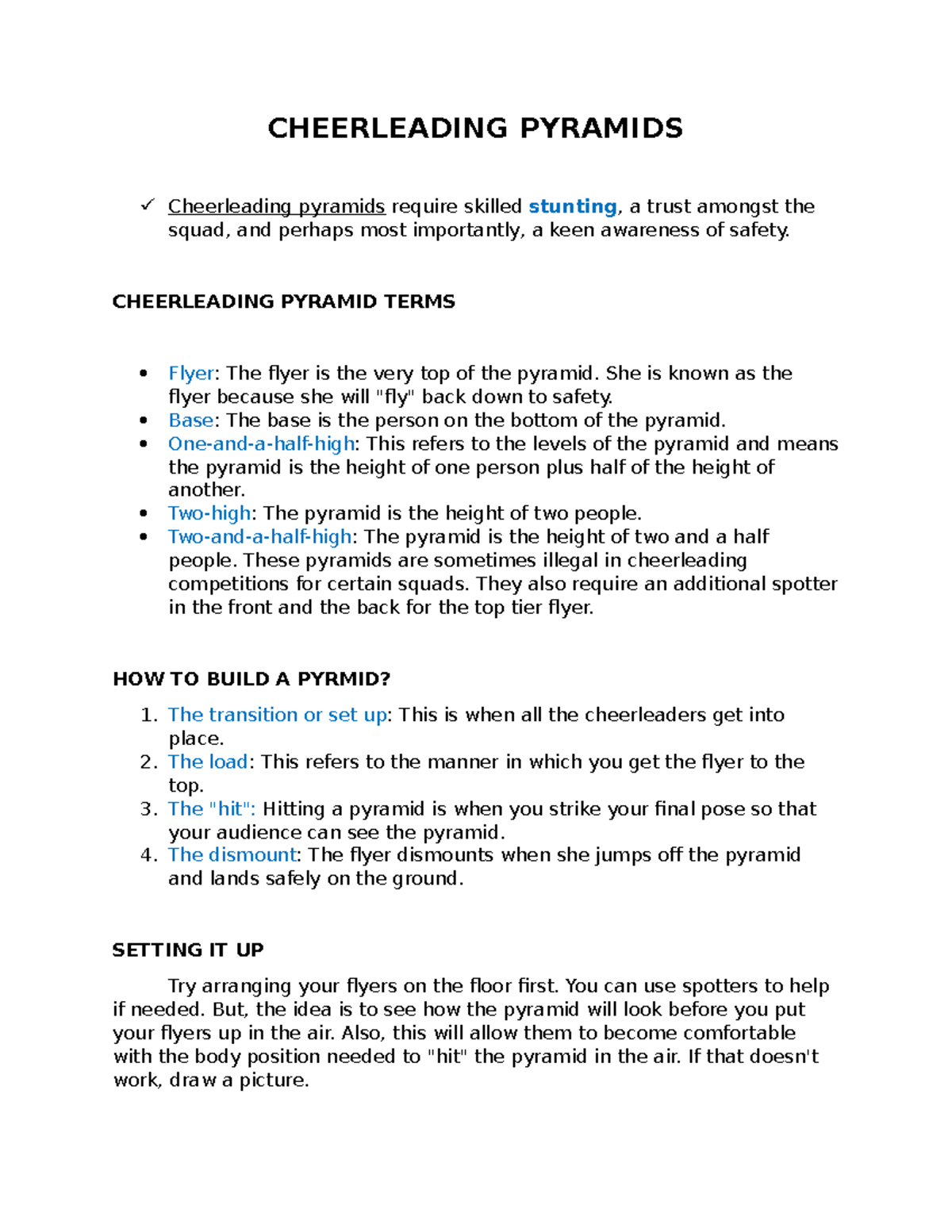 Cheerleading Pyramids - CHEERLEADING PYRAMID TERMS Flyer: The flyer is ...
