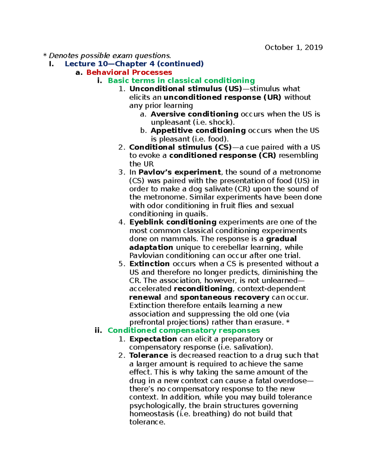 NSCI 341 Lecture 10 - October 1, 2019 Denotes possible exam questions ...