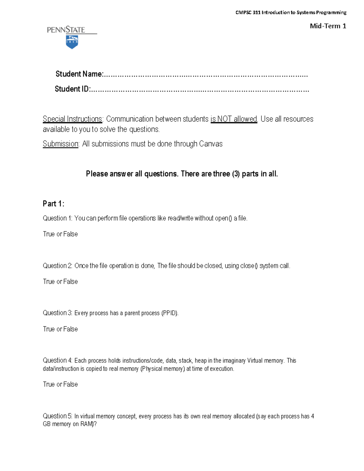 Cmpsc 311 midterm 1 - ML CIS 520 Upenn - Mid-Term 1 Student - Studocu