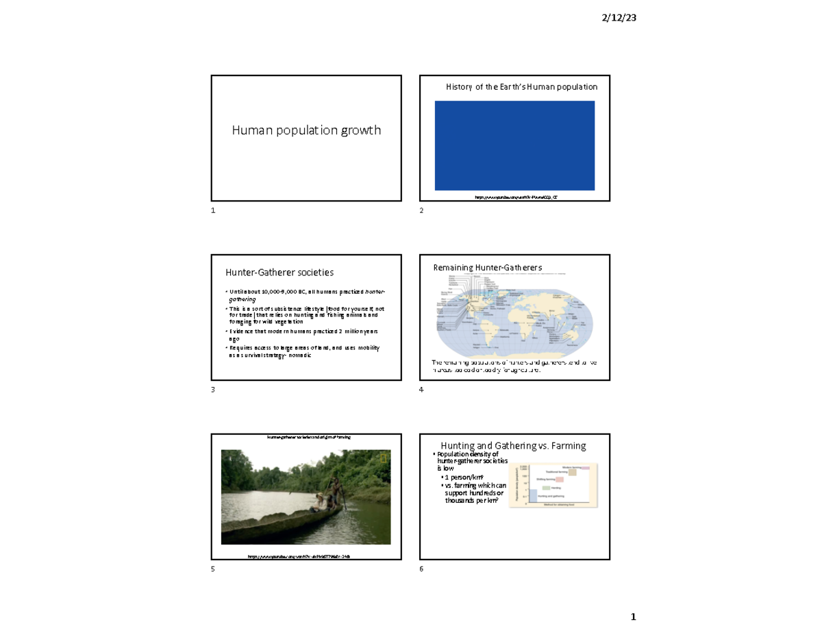ENVR1101Feb132023 slides - Human population growth 1 History of the ...