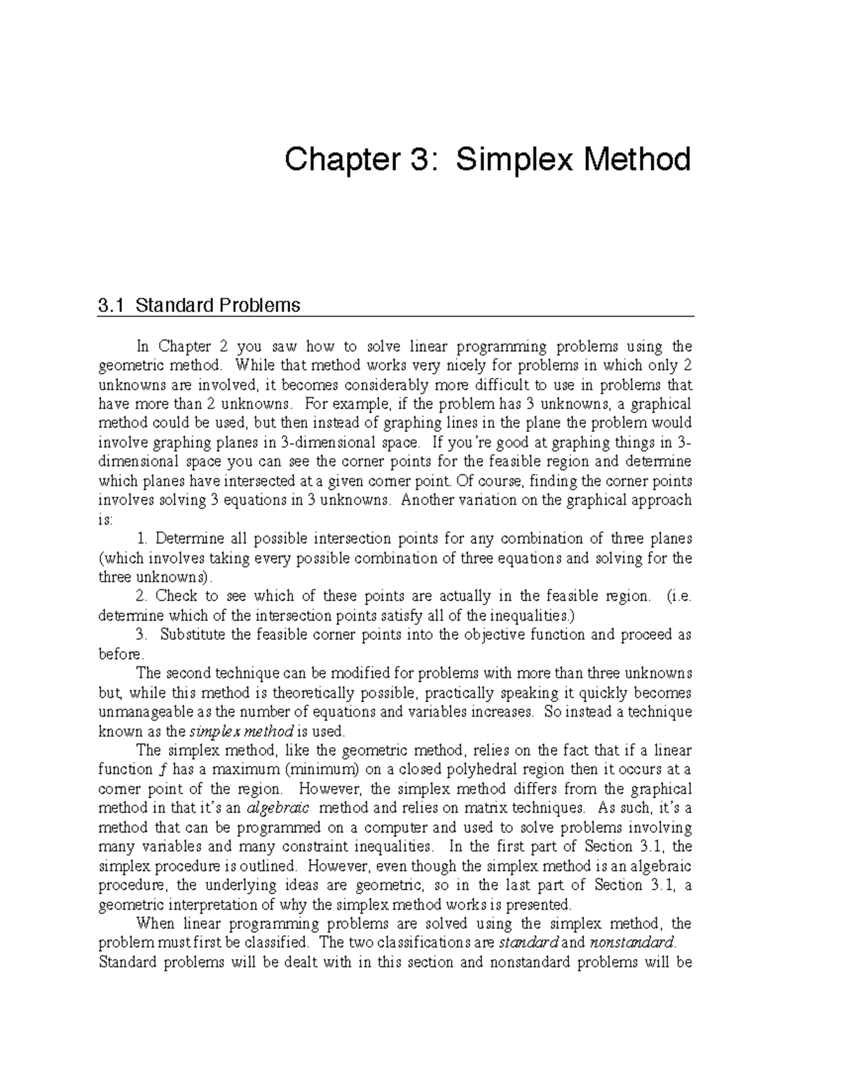 Chapter 3 - Simplex Method - While that method works very nicely for ...