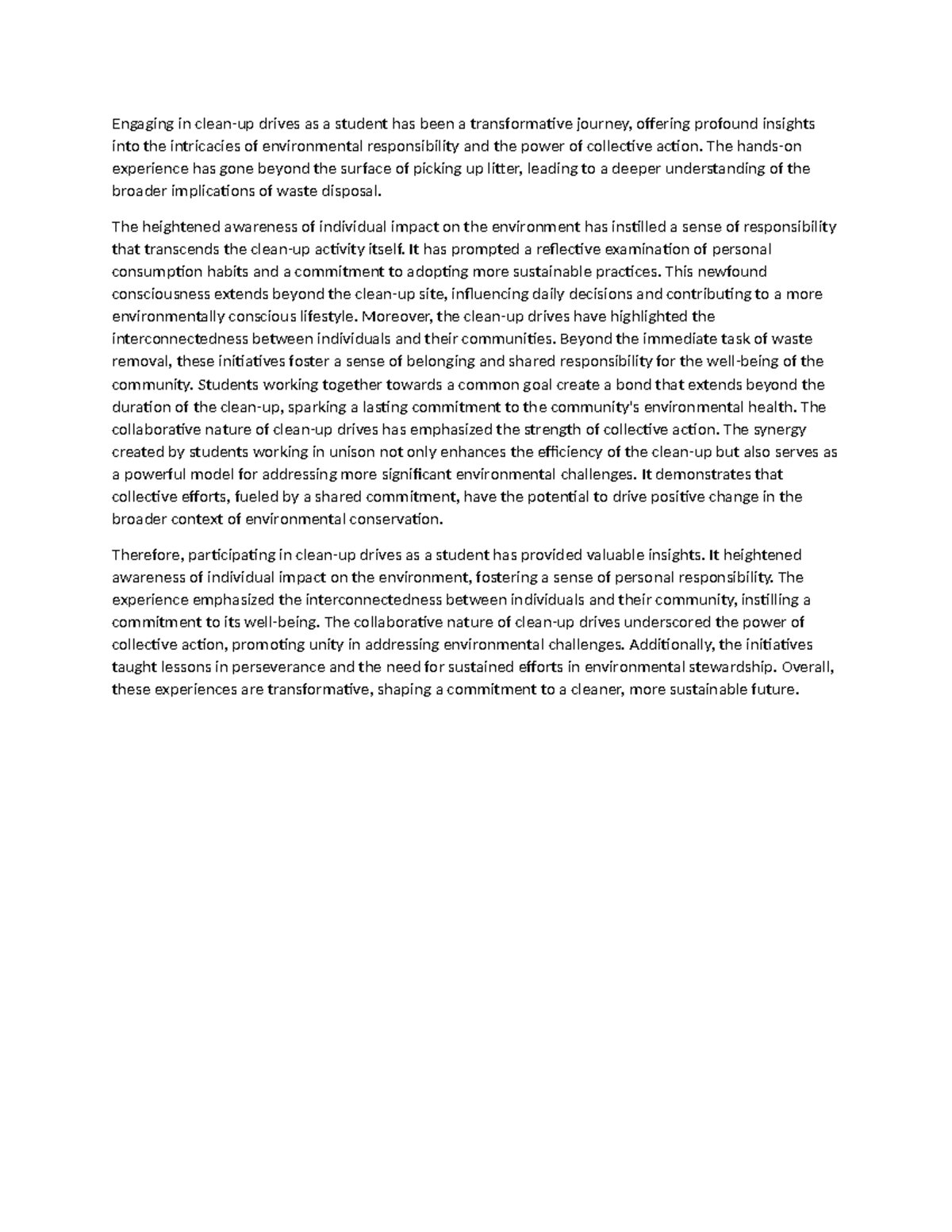 Nstp-reflection - ... - Engaging in clean-up drives as a student has ...