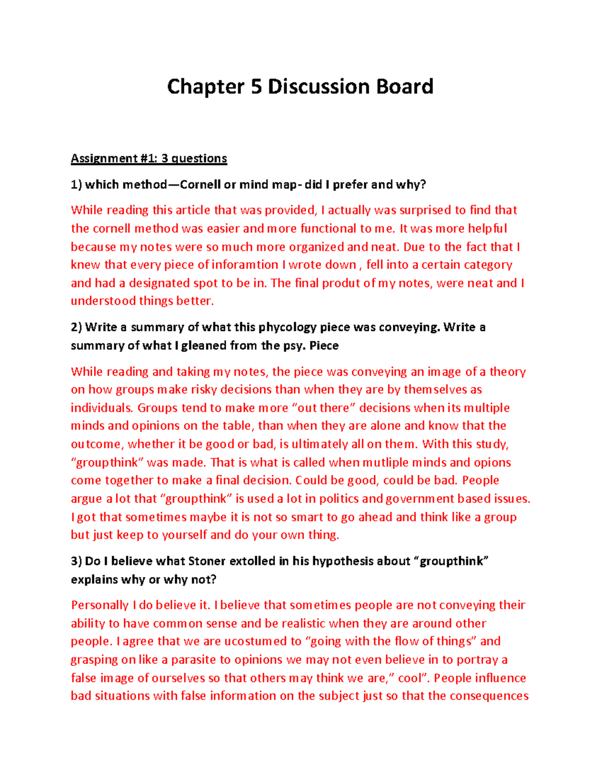 Document 5 - disscussion post - Chapter 5 Discussion Board Assignment ...