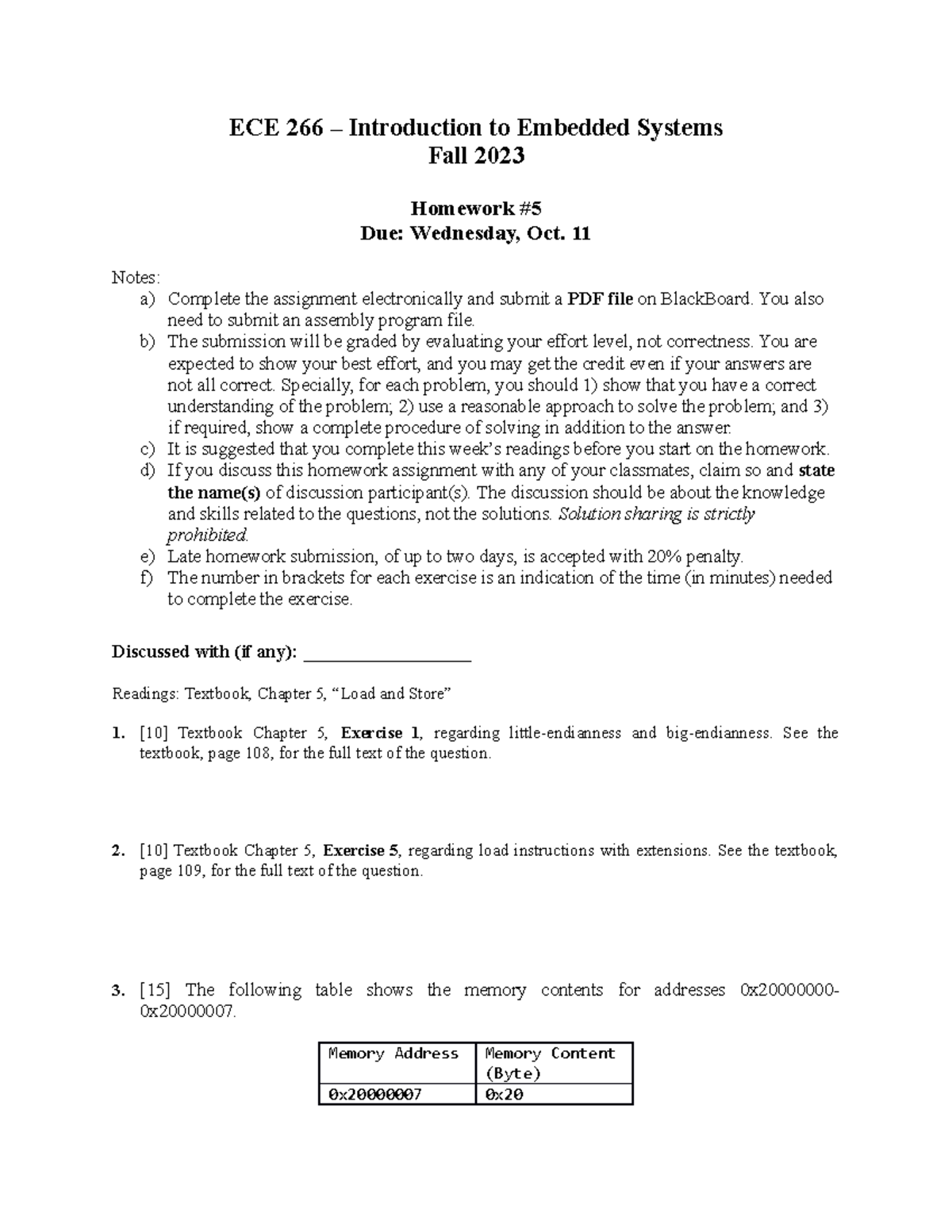 Homework 5 - hw5 - ECE 266 – Introduction to Embedded Systems Fall 2023 Homework Due: Wednesday ...