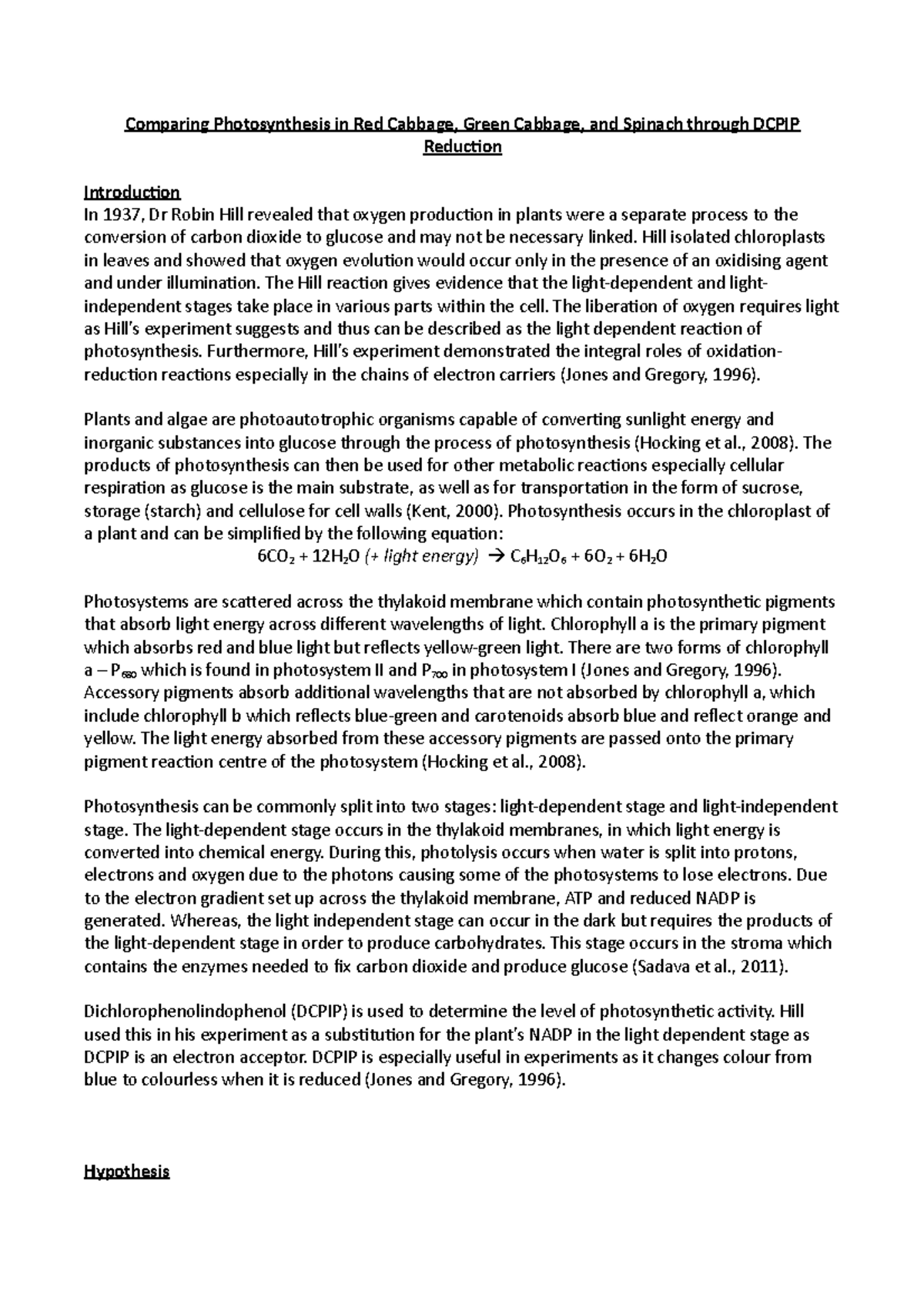 Comparing photosynthesis in cabbages and spinach through DCPIP ...