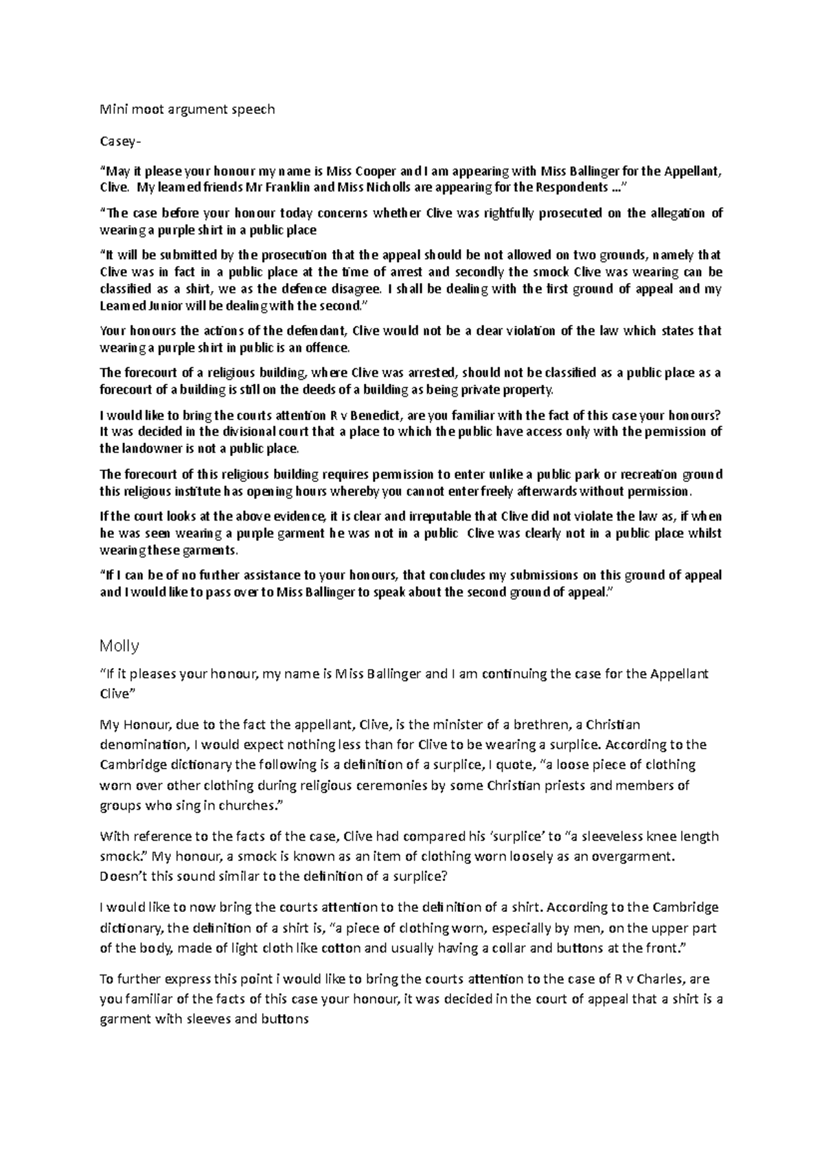 Mini moot argument speech - Mini moot argument speech Casey- “May it ...