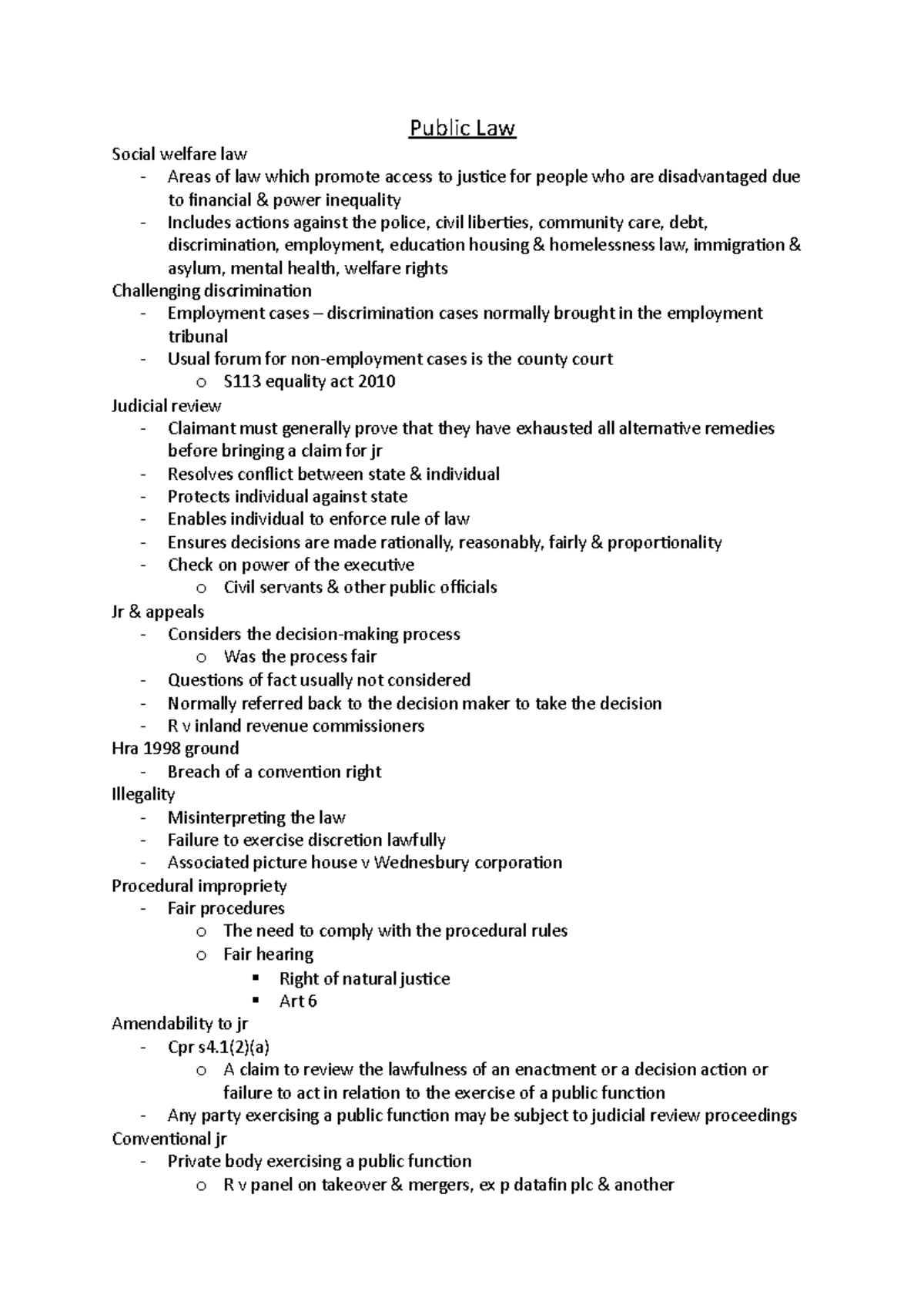 Public Law - Lecturer - Alan Birbeck - Public Law Social welfare law ...