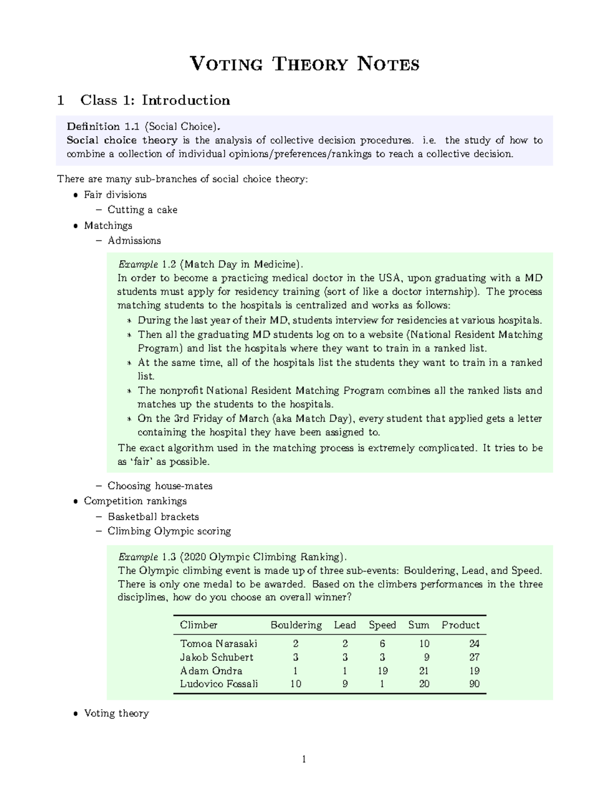 Voting Theory Notes - ♦t ♥ ♦r② ♦t s 1 Class 1: Introduction Definition ...