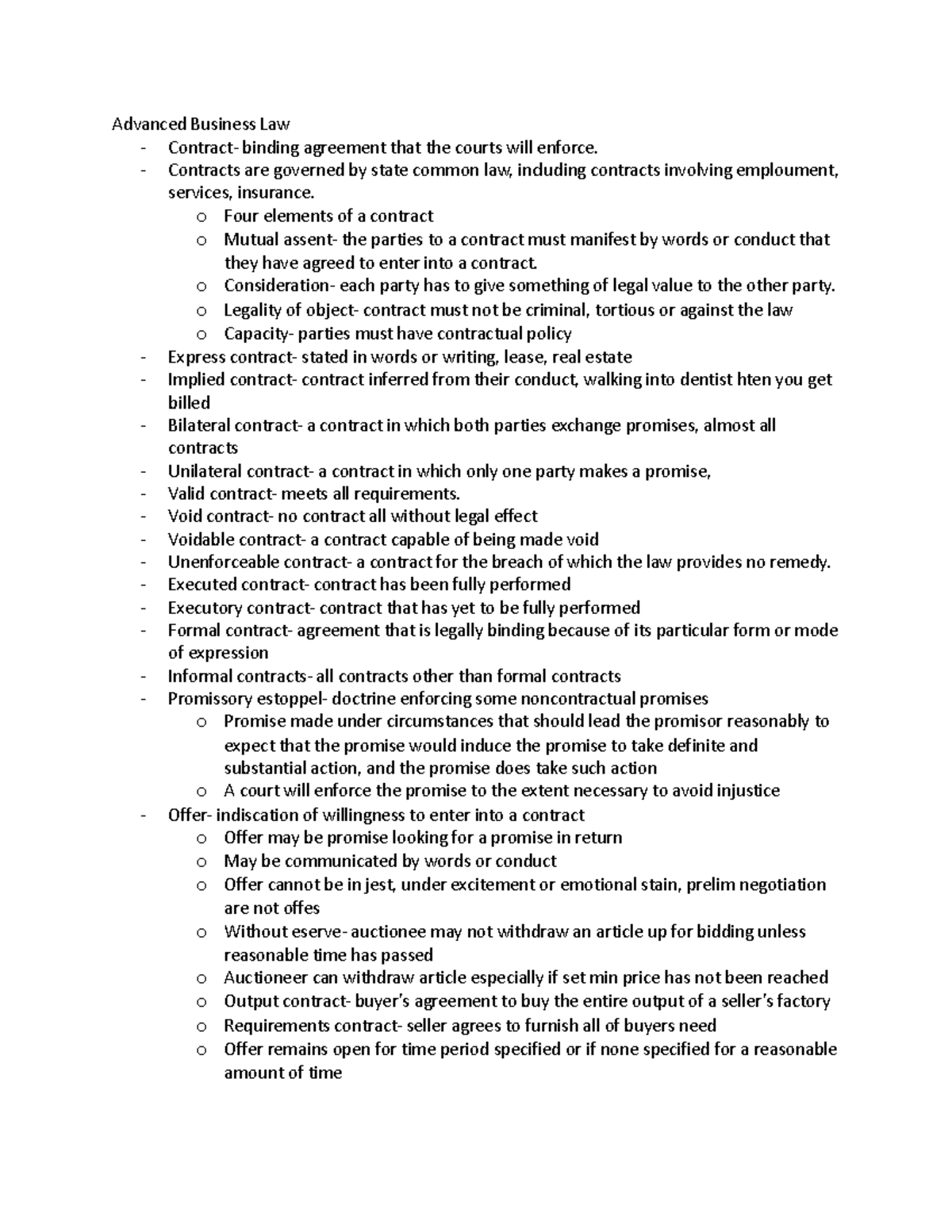 Advanced Business Law - all notes throughout semester - Advanced ...