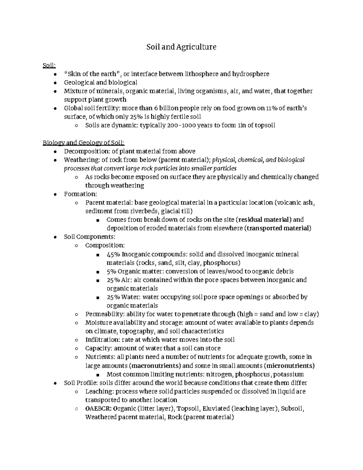 ENVR 101 - Soil and Agriculture - Soil and Agriculture Soil: “Skin of ...