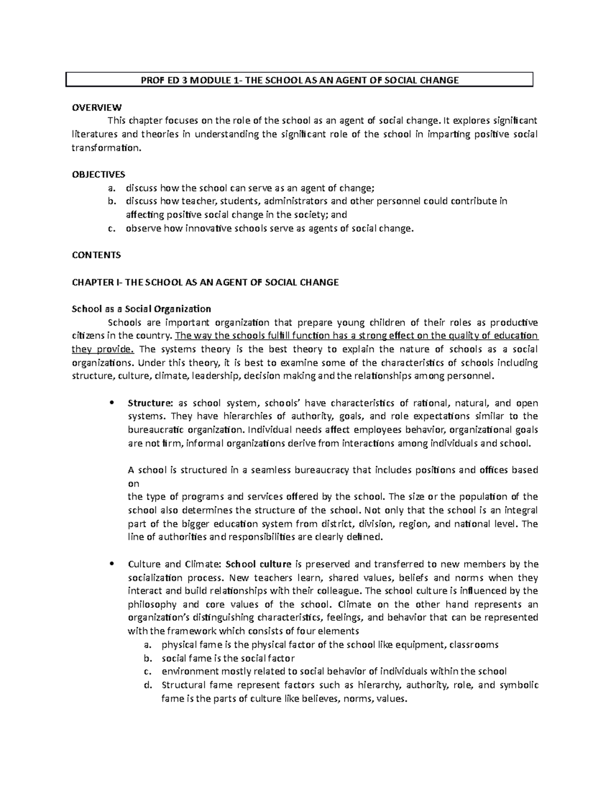 PROF ED 3 Module 1 - work and life - PROF ED 3 MODULE 1- THE SCHOOL AS ...