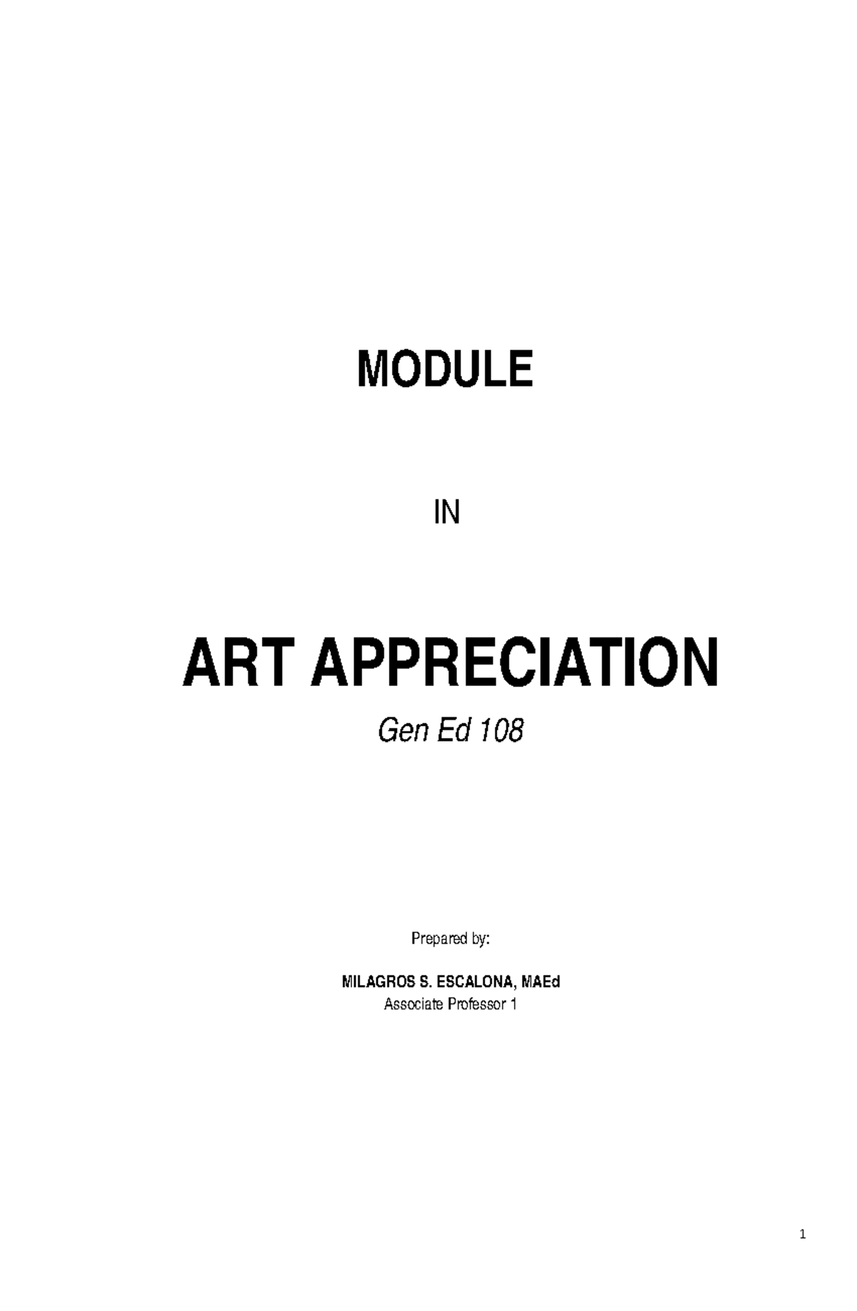 ART IN Early Civilization 5 - MODUL E IN ART APPRECIATION Gen Ed 108 ...