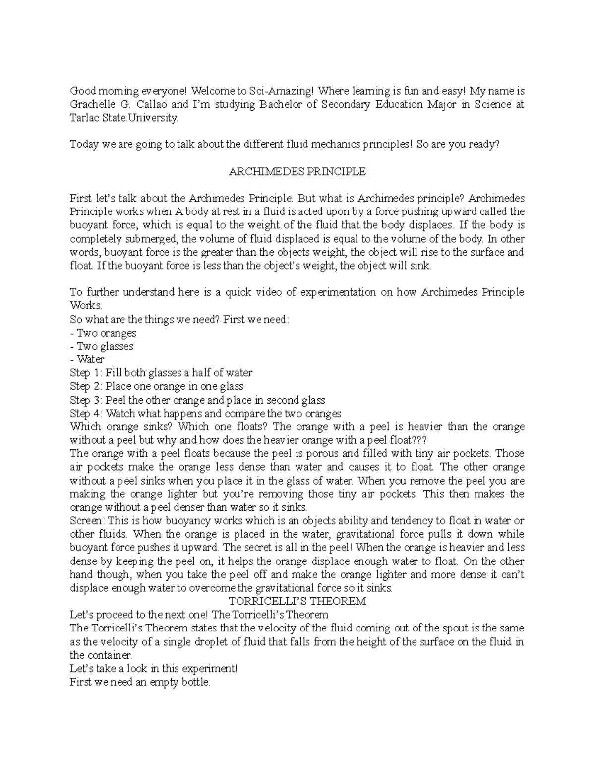 Script Science - Good morning everyone! Welcome to Sci-Amazing! Where ...