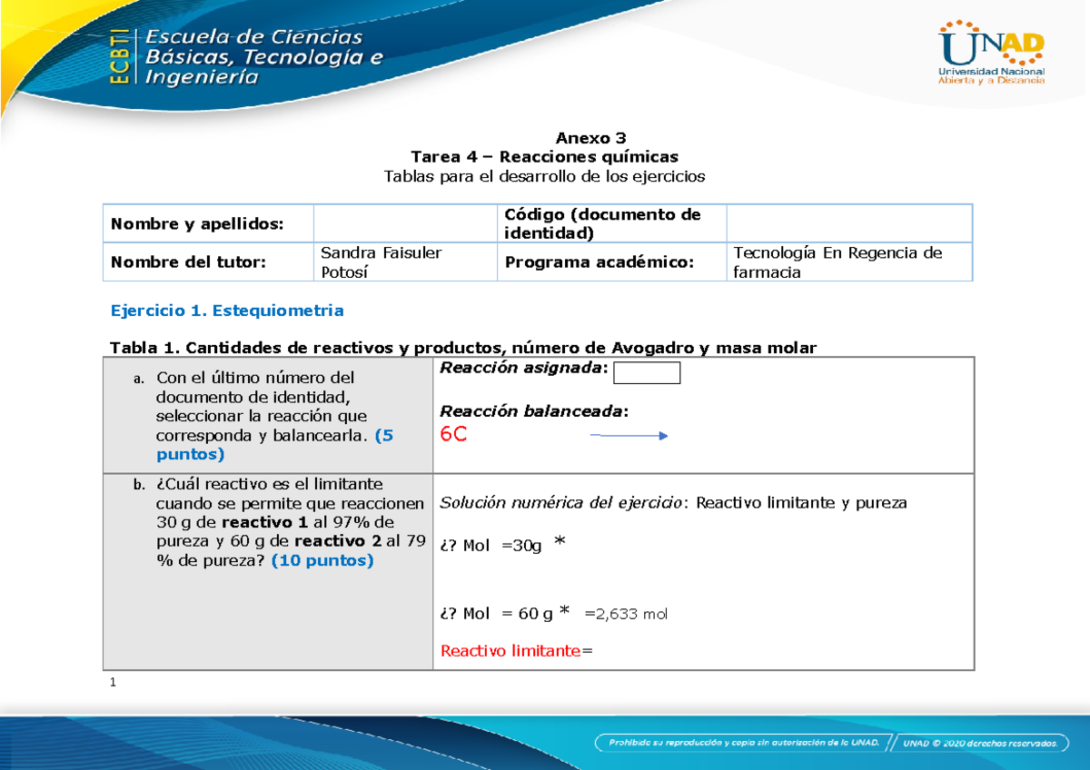 Tarea 4 qumica - Anexo 3 Tarea 4 – Reacciones químicas Tablas para el desarrollo de los ...