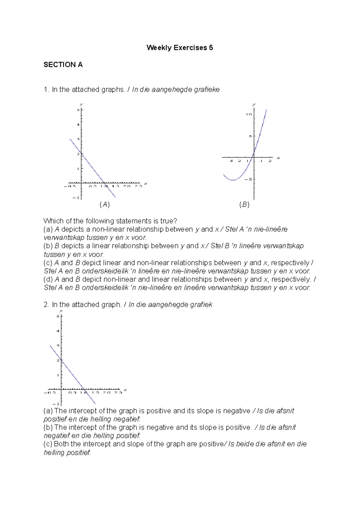 Exercises Topic 5 Bil - practice exercise - Weekly Exercises 5 SECTION A In the attached graphs ...