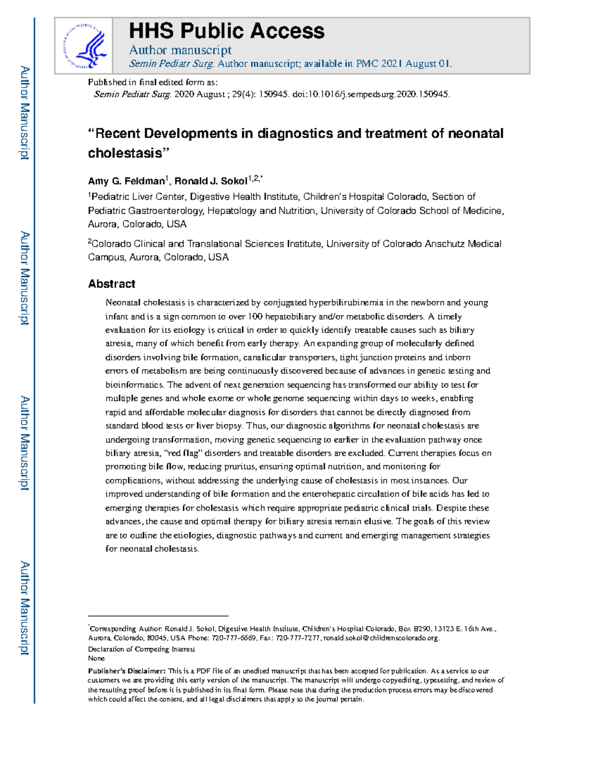 Colestasis neonatal - “Recent Developments in diagnostics and treatment ...