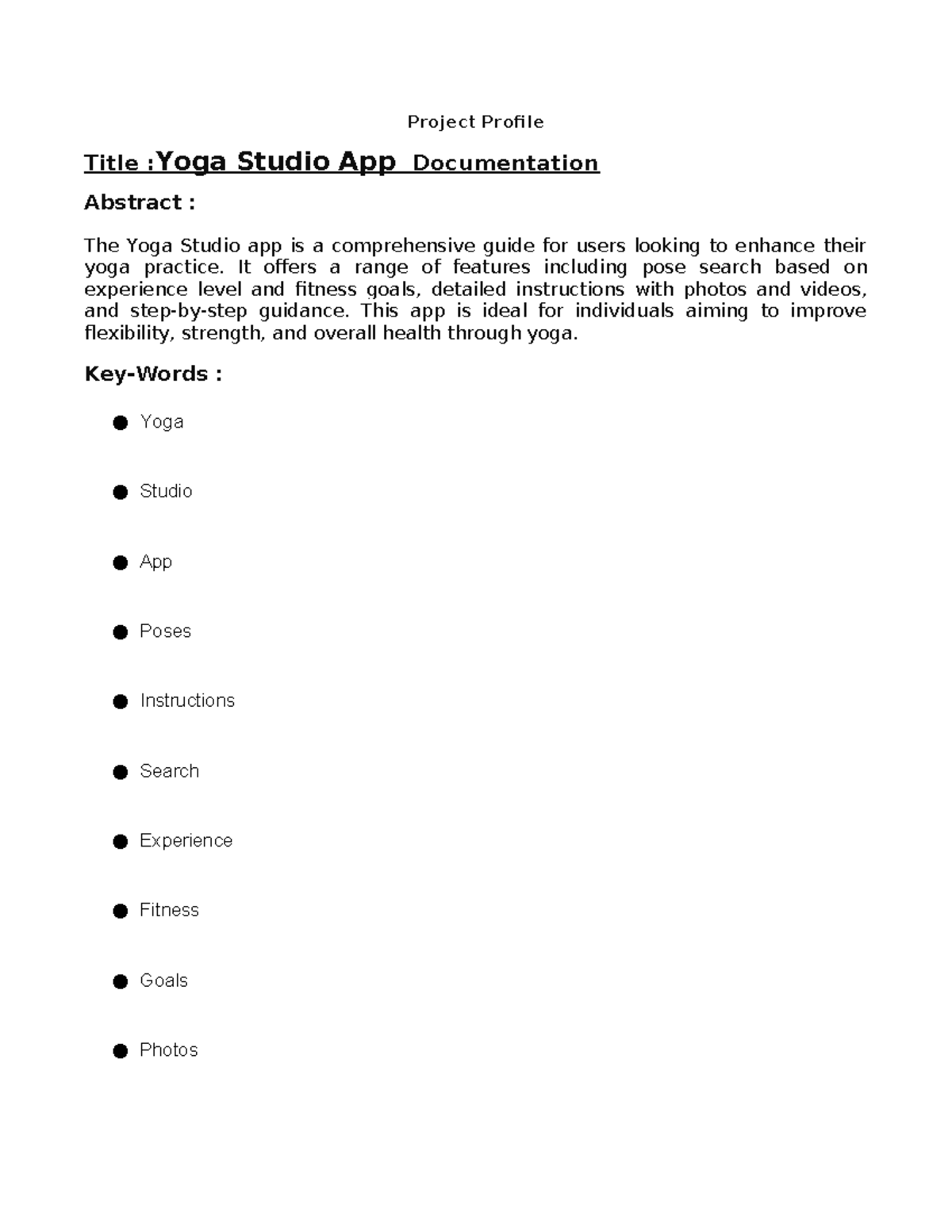 Yoga Studio App Detailed Documentation - Project Profile Title :Yoga ...