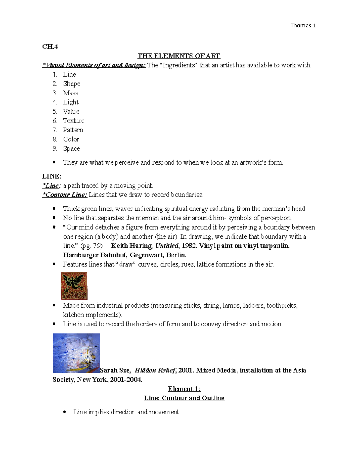 Art CH 4 Lecture notes - Thomas 1 CH THE ELEMENTS OF ART Elements of ...