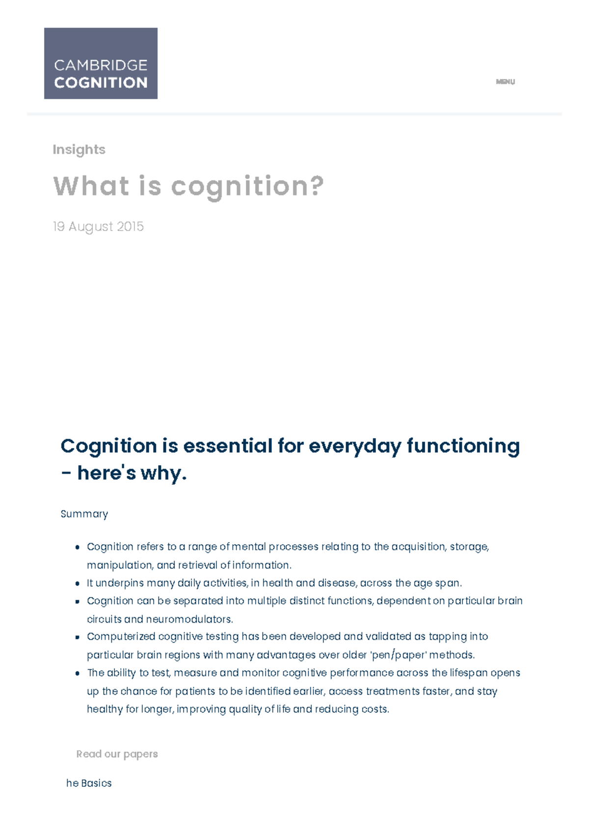Unit 5 What is cognition - Insights What is cognition? 19 August 2015 ...