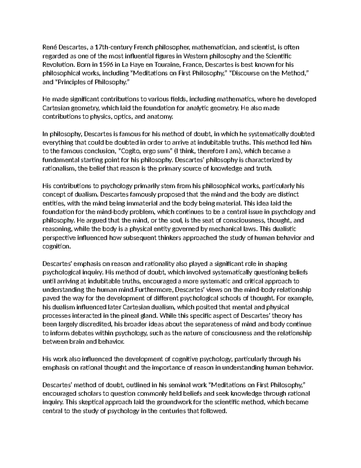 H&s cia - rene descartes - René Descartes, a 17th-century French ...