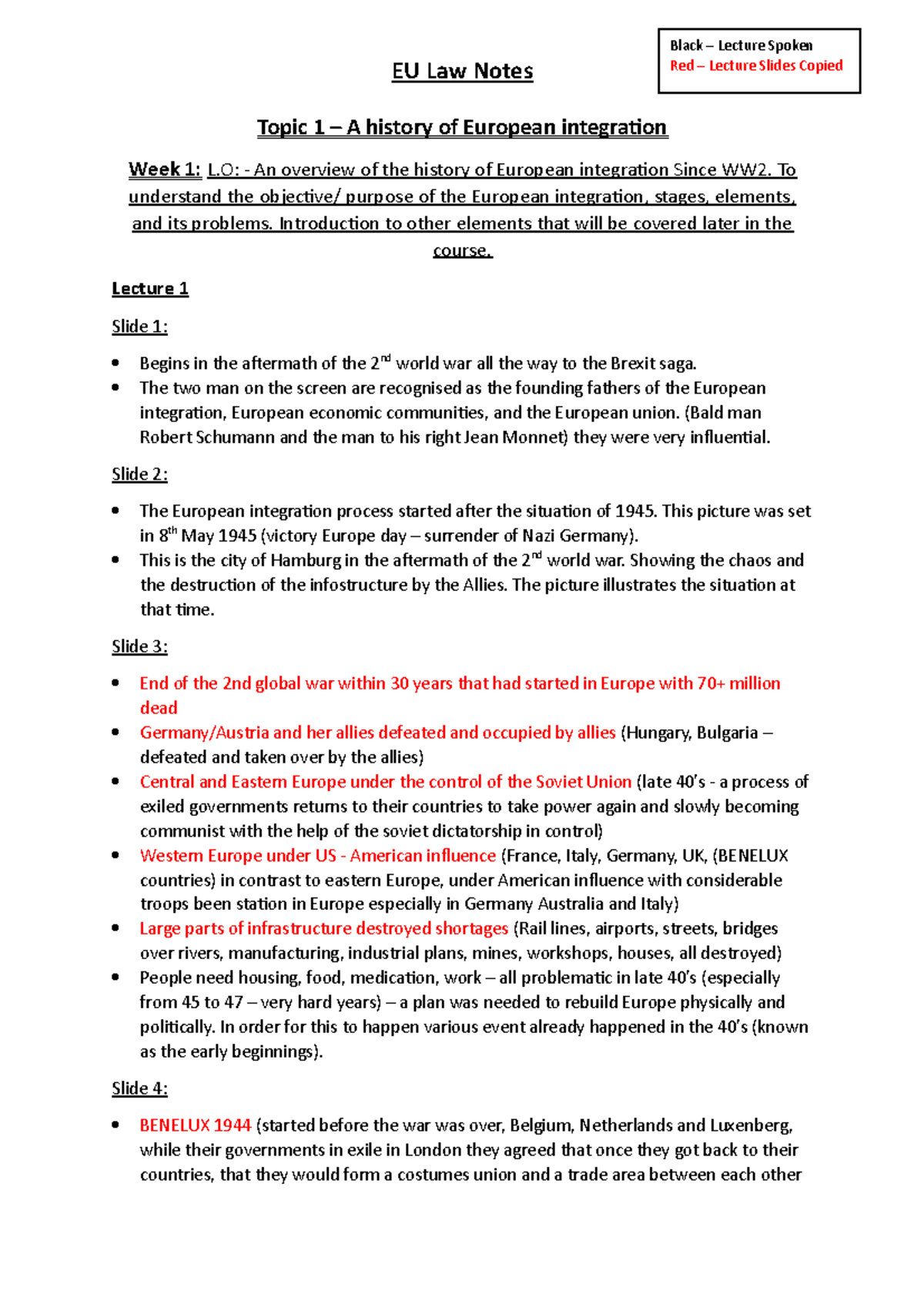 EU LAW Notes - EU Law Notes Topic 1 – A history of European integration ...