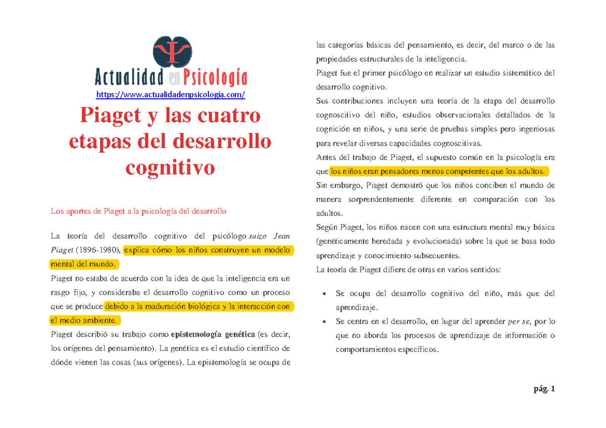 Piaget-Estadios - Etapas del desarrollo cognitivo de Piaget ...