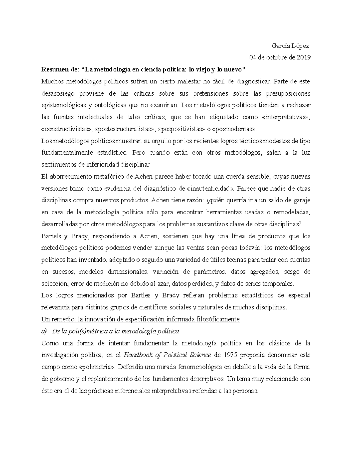 Hayward R. Alker- Resumen de: “La metodología en ciencia política: lo ...