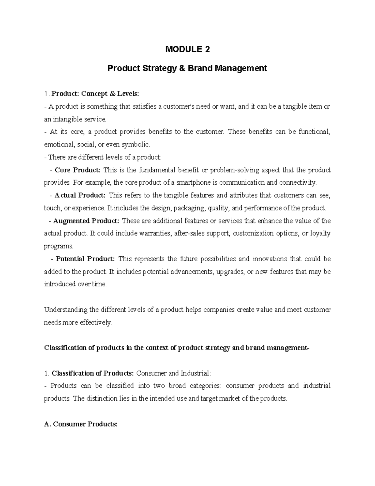 Module 2 Marketing notes - MODULE 2 Product Strategy & Brand Management ...