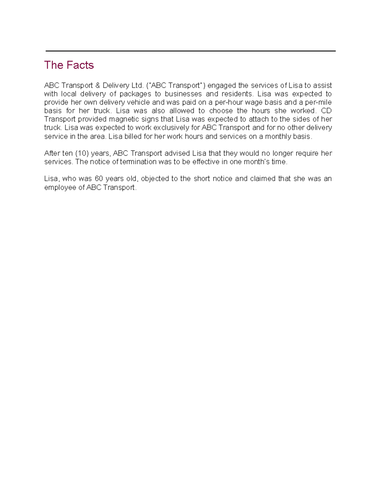Case Study - V67 - The Facts ABC Transport & Delivery Ltd. (“ABC ...