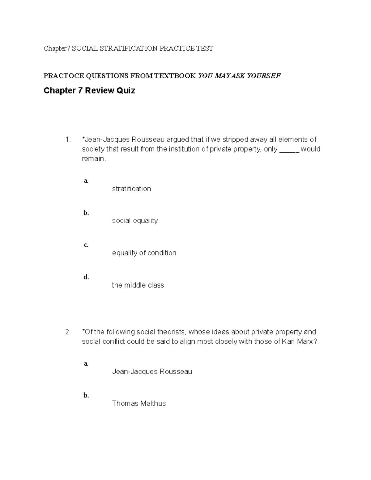 Chapter 7 SOC Strat PRAC TEST - Chapter7 SOCIAL STRATIFICATION PRACTICE ...