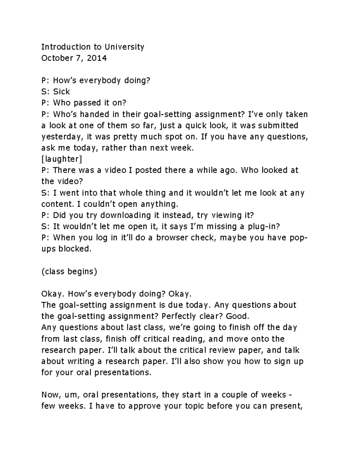 Intro to University Oct 7, 2014 - Introduction to University October 7 ...