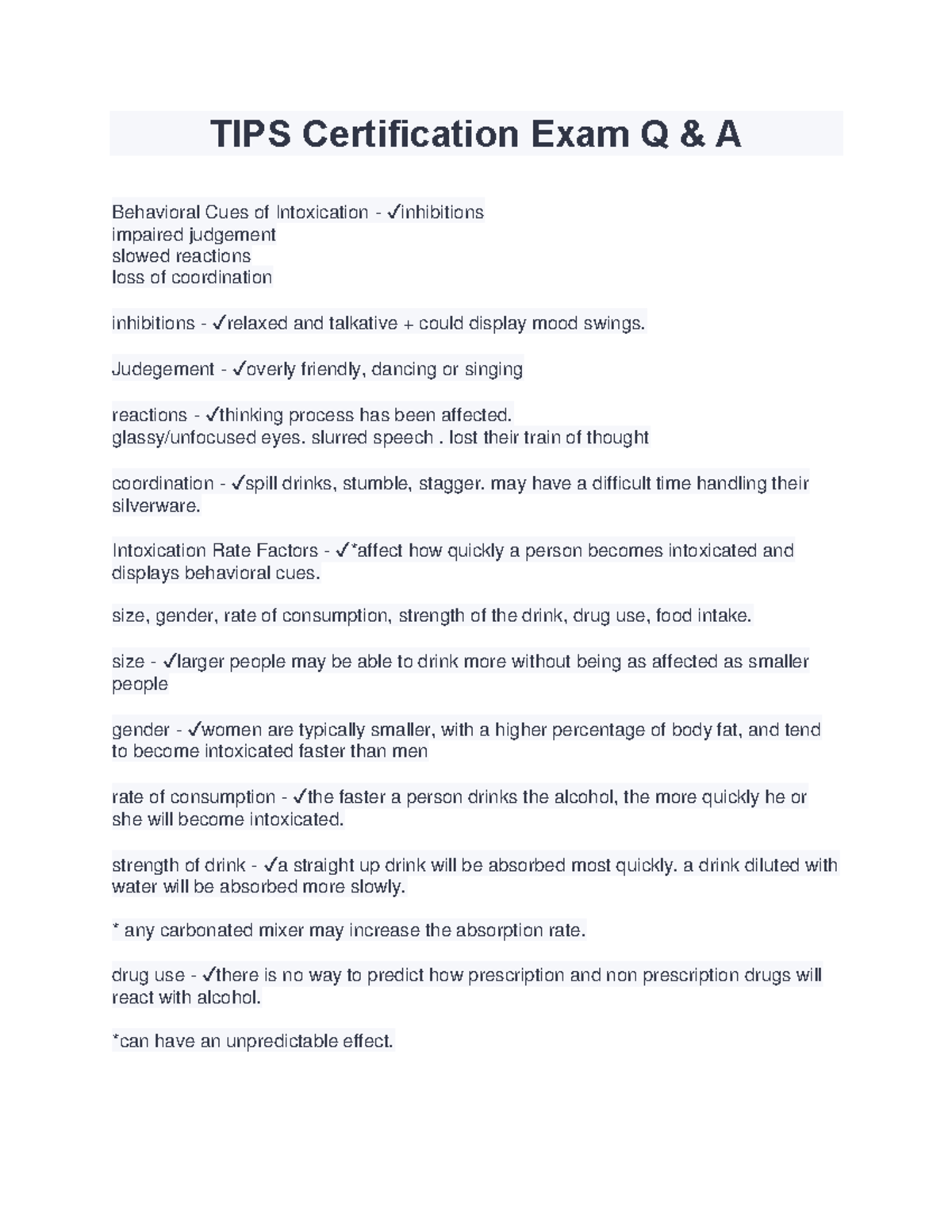 TIPS Certification Exam Q & A - TIPS Certification Exam Q & A ...