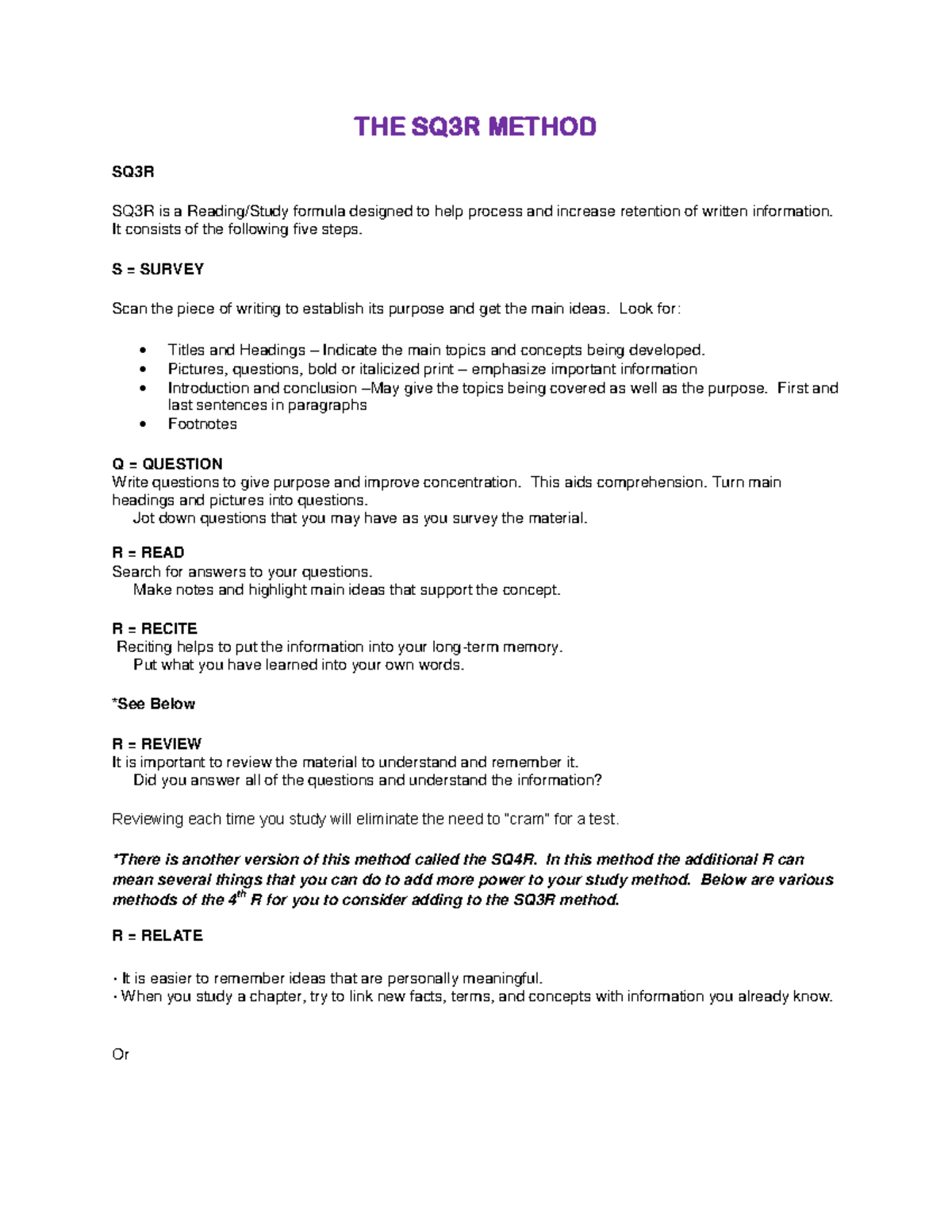 SQ3Rmethod - sQ3R method best f luck study hard - THE SQ3R METHOD SQ3R ...